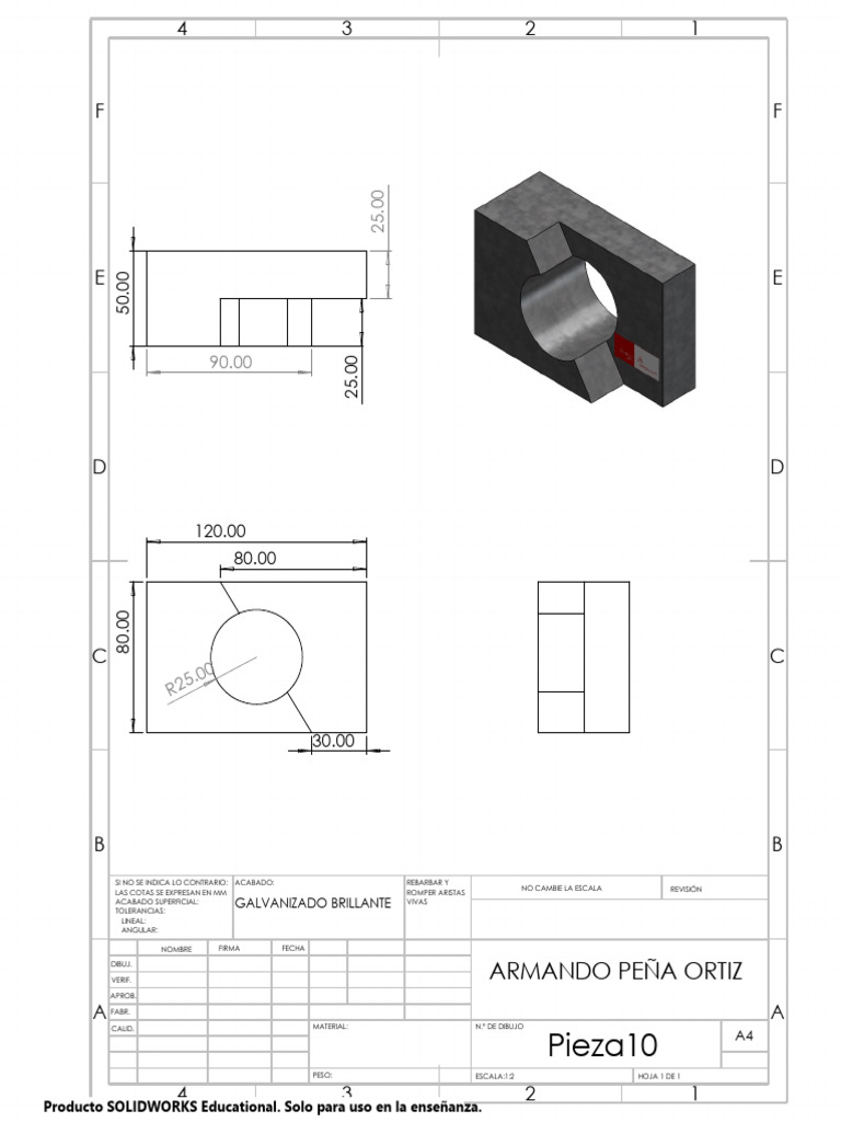Dibujo Técnico de Pieza en SolidWorks | PDF