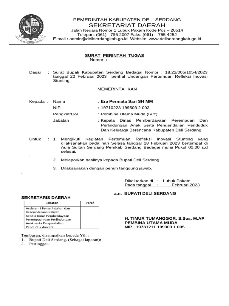 Surat Tugas Sekda 2022 | PDF
