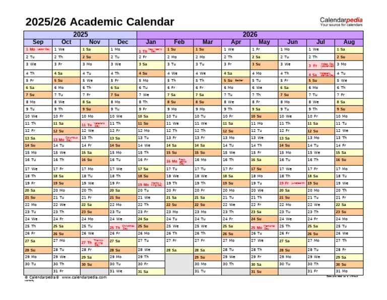 Academic Calendar 2025 2026 Landscape | PDF