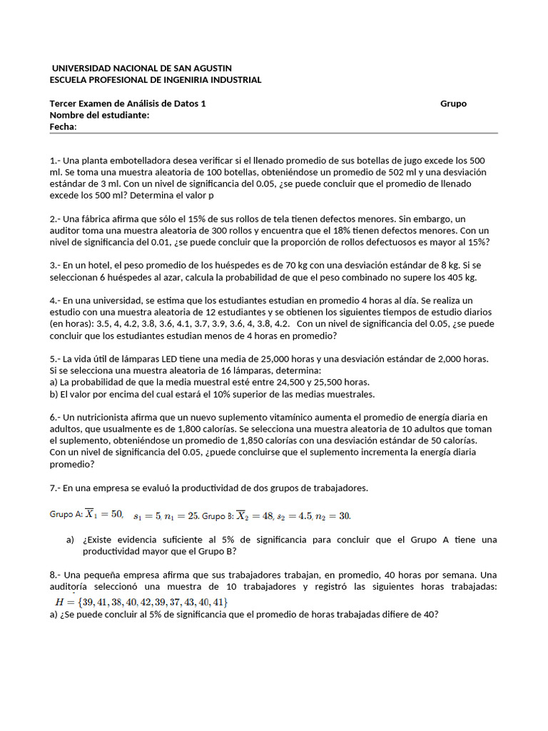 3er Examen - AD1 - 2024-2 | PDF | Desviación Estándar | Muestreo (Estadísticas)