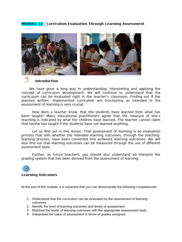 Curriculum Evaluation via Learning Assessment | PDF