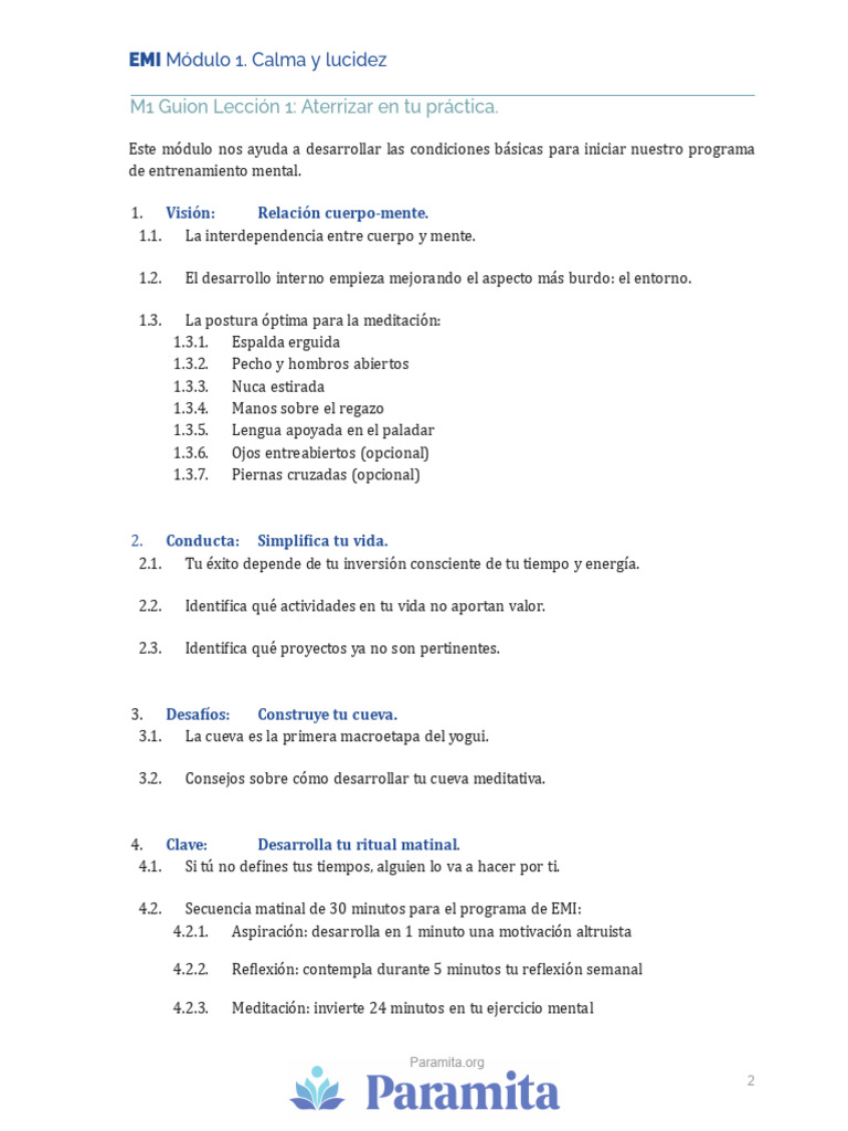 1 Leccion 1 Aterrizar en Tu Practica Guion | PDF