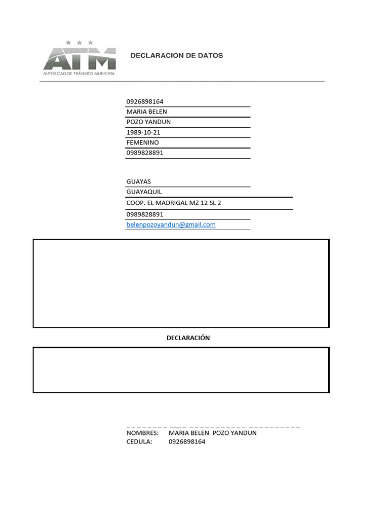 Formatos Matriculación | PDF | Documento de identidad