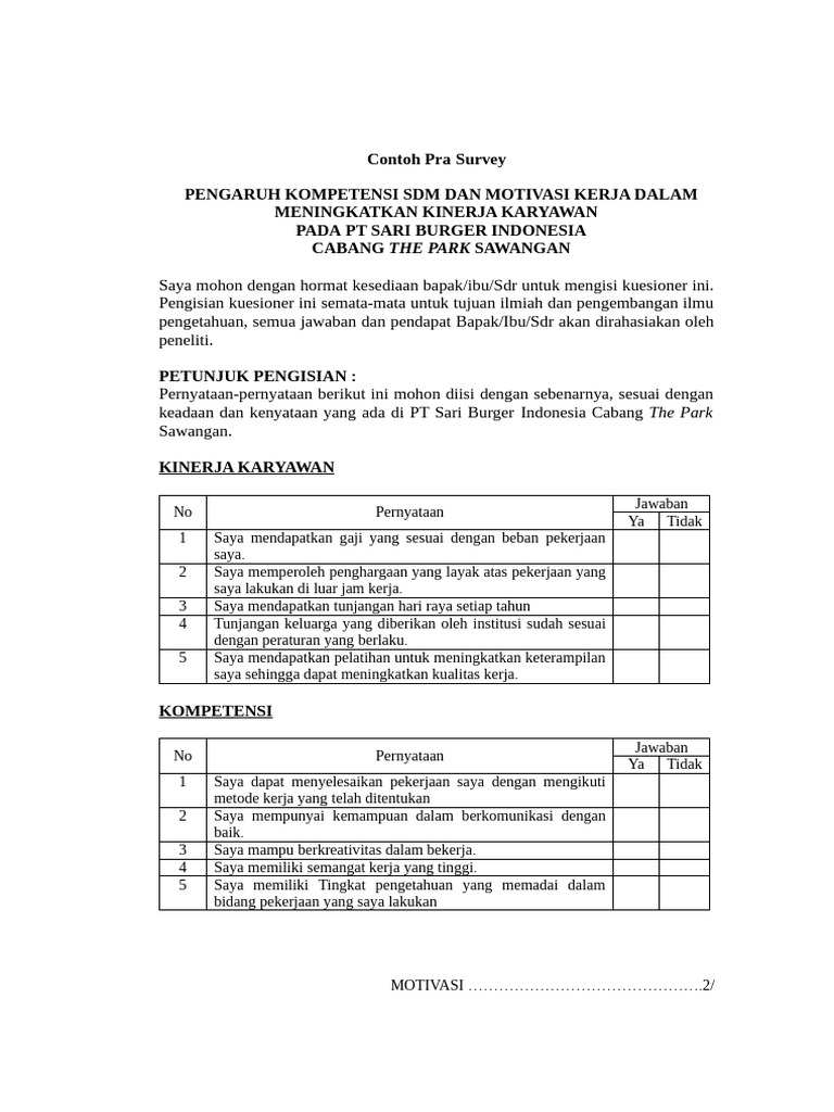 Contoh Pra Survey | PDF