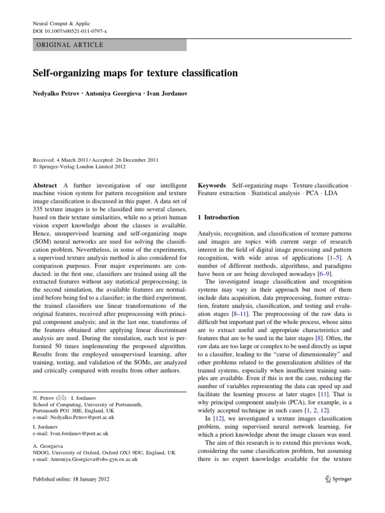 Self-Organizing Maps For Texture Classification | PDF | Principal Component Analysis | Statistics