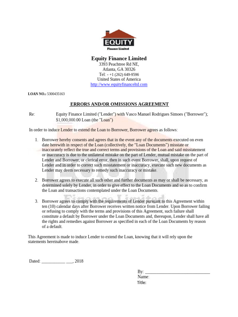 Loan Agreement Errors and Omissions | PDF | Loans | Liability ...