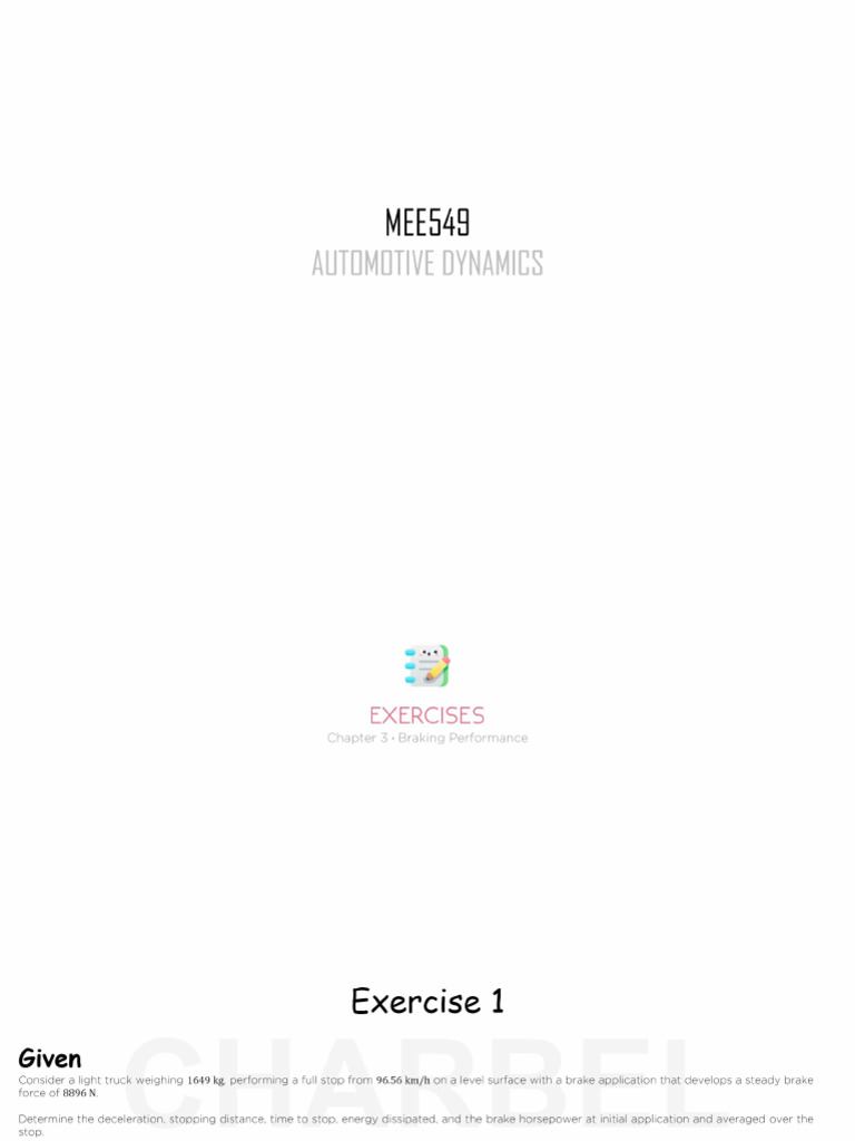 Chapter 3 Exercises - Solution - Braking Performance | PDF