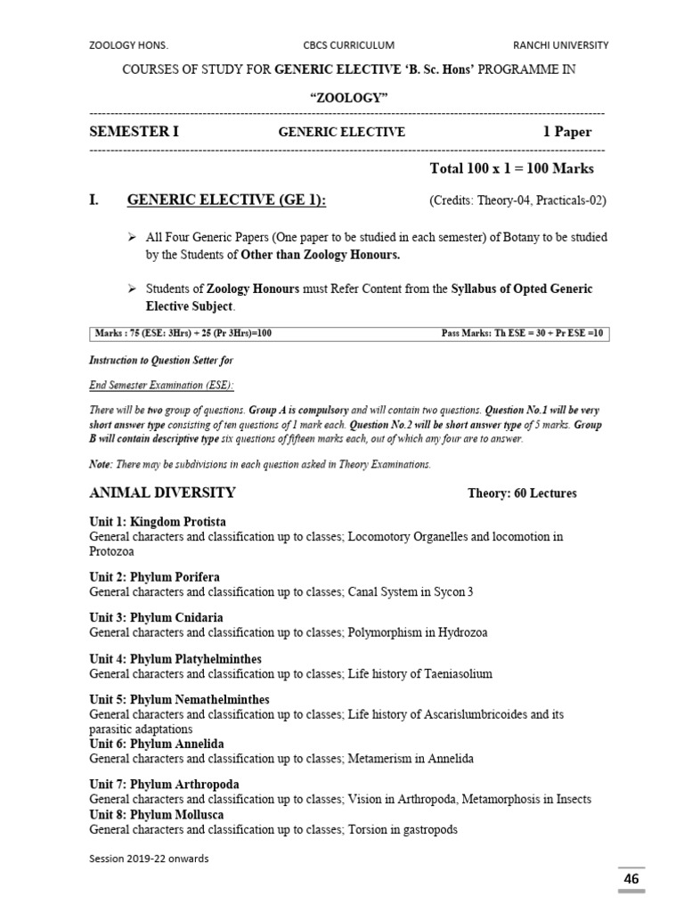 Zoology - Generic Elective Sem 1 To 4 | PDF | Vitamin | Human Body