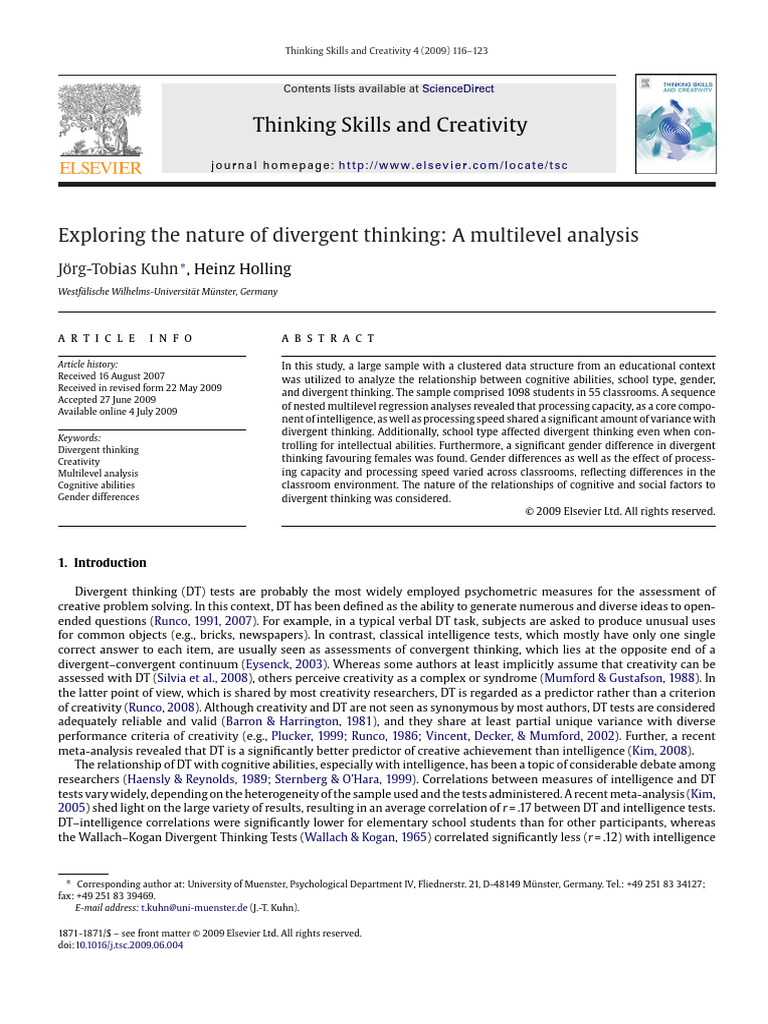 استكشاف طبيعة التفكير التباعدي | PDF | Creativity | Intelligence
