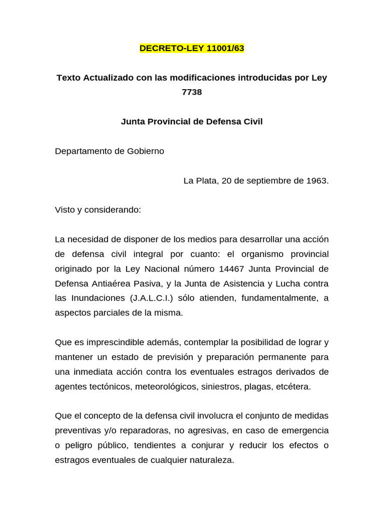 Ley 11.001 | PDF | Defensa Civil | Ejecutivo (gobierno)