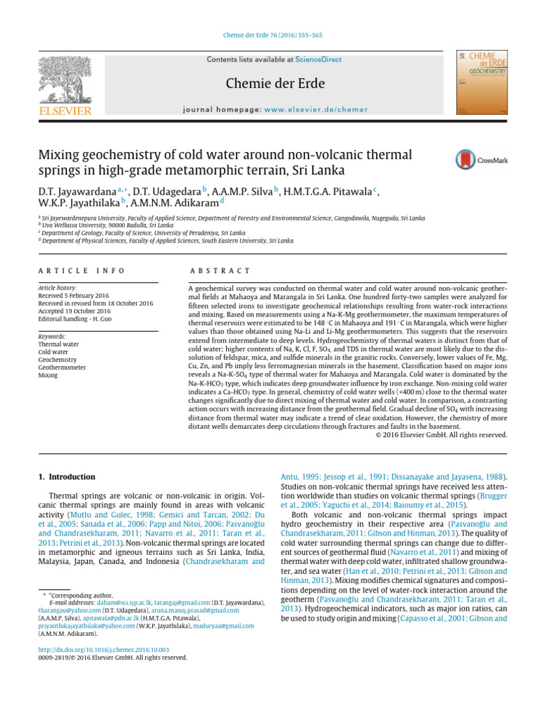 Mixing geochemistry of cold water around non-volcanic thermal springs ...