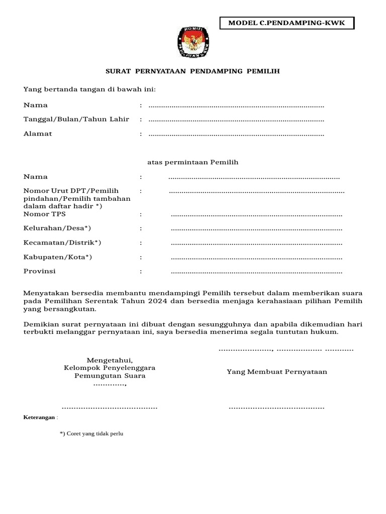 SURAT PERNYATAAN PENDAMPING PEMILIH | PDF