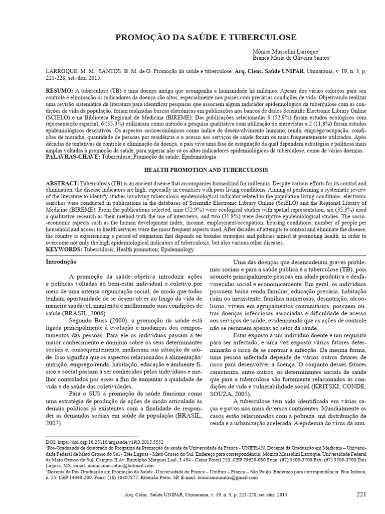 prevenção tuberculose | PDF | Epidemiologia | Promoção de saúde