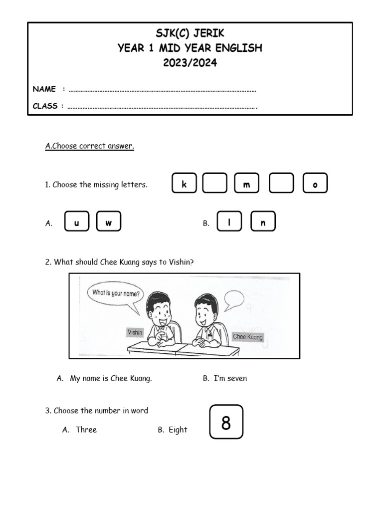 ENGLISH YEAR 1 MID TERM PAPER 1 | PDF