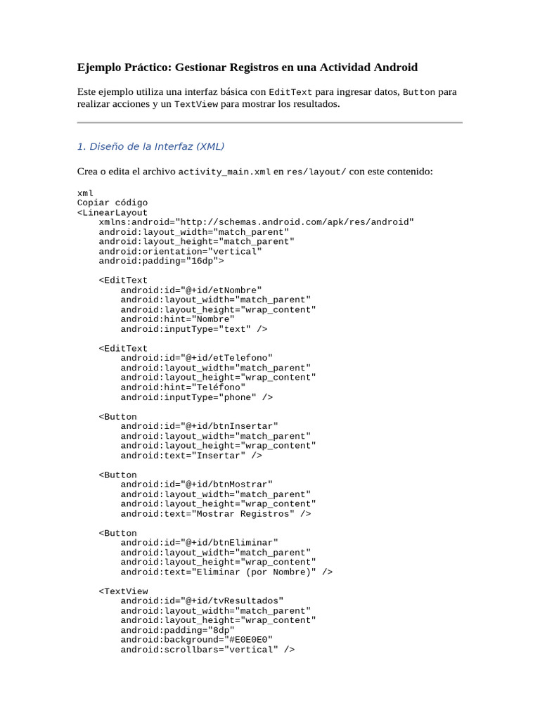 Ejemplo para Android de Base de Datos | PDF | Android (sistema ...