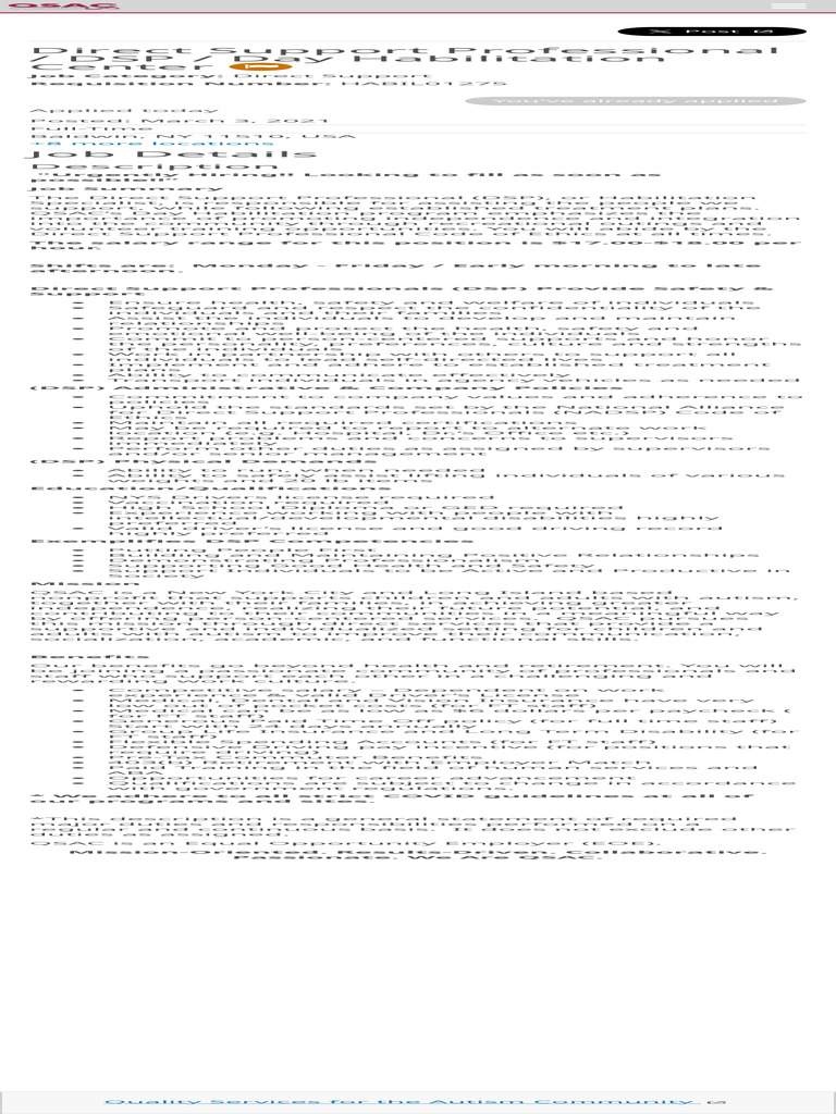 Direct Support Professional Job Opening | PDF | Autism Spectrum ...