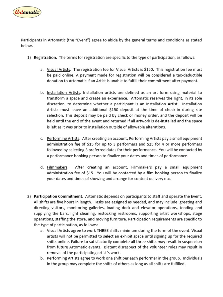 2024 AOM Artist Participant Agreement FINAL | PDF | License | Indemnity