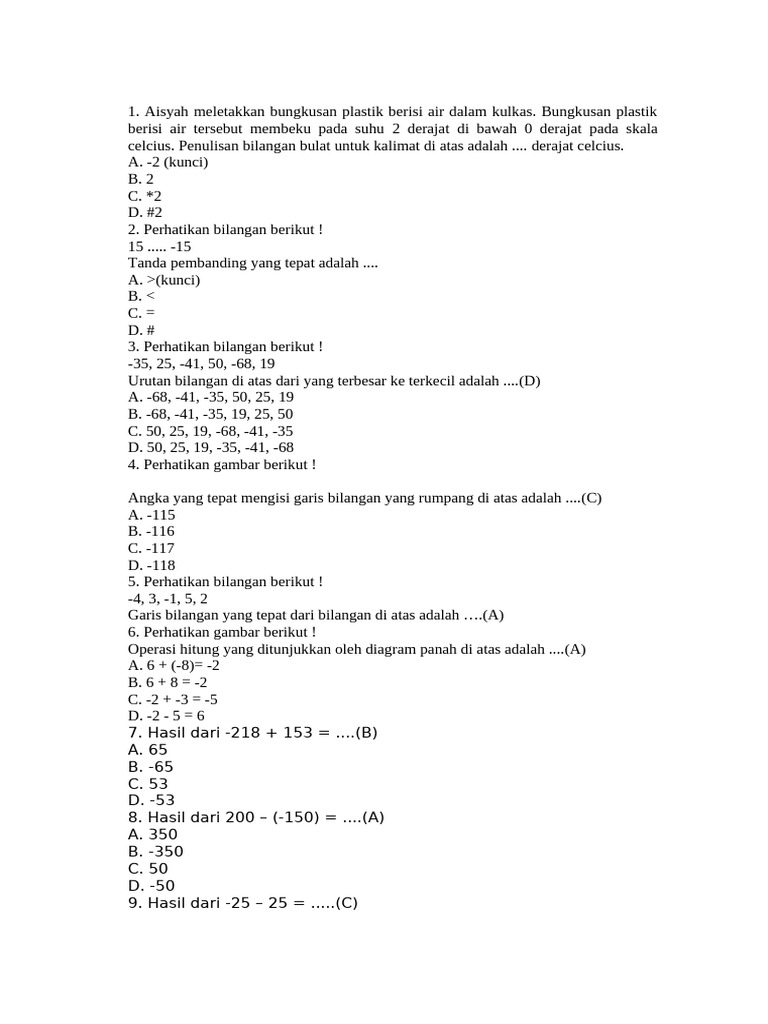 Soal MTK Kelas 6 Pas 1 TP 2021 2022 | PDF