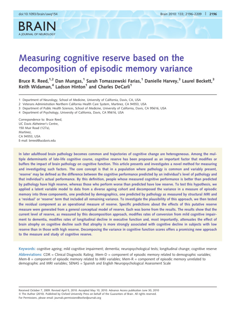 Cognitive Reserve On Episodic Memory | PDF | Dementia | Errors And ...