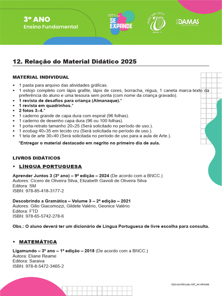 Material Didático 2025 para 3º Ano | PDF