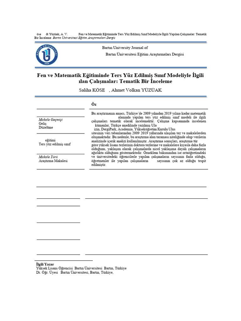 Fen ve Matematik E__itiminde Ters Y__z Edilmi__ S__n__f Modeliyle __lgili Yapilan __al____malar ...