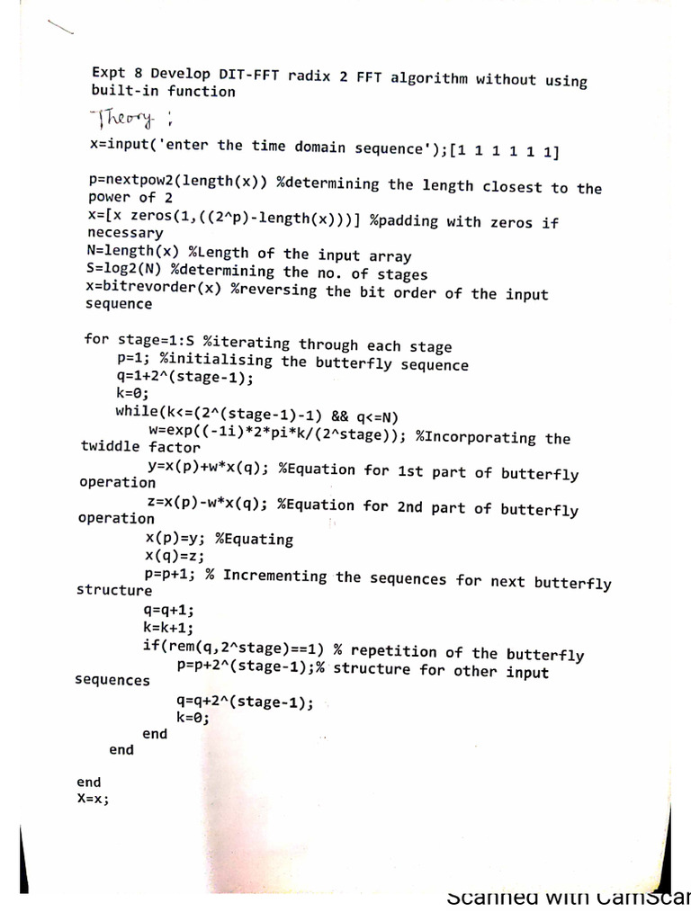 Expt 8 Radix-2 DIT-FFT Algorithm | PDF