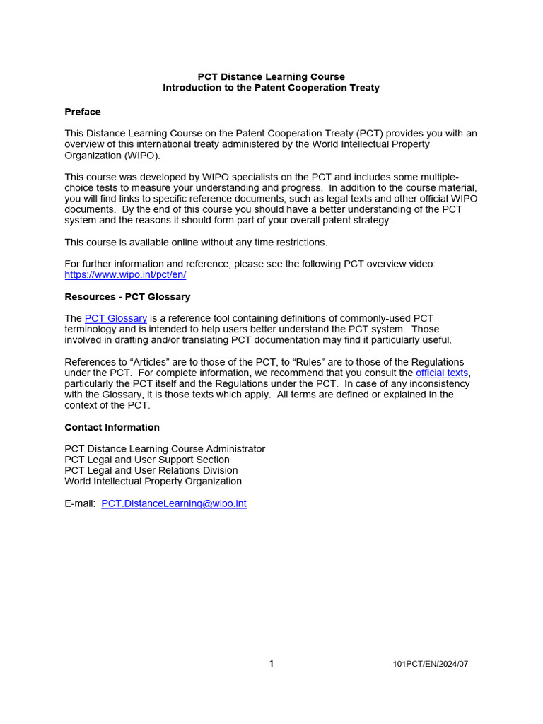 PCT Distance Learning Course Overview | PDF | Patent Application ...