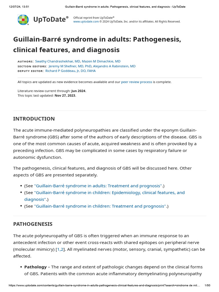Guillain-Barré Syndrome in Adults - Pathogenesis, Clinical Features ...