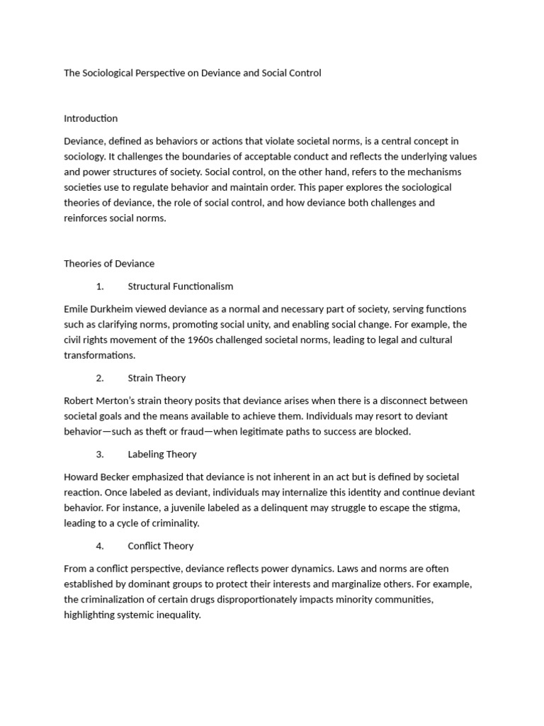 The Sociological Perspective On Deviance and Social Control | PDF ...