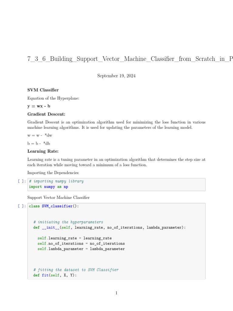 7 3 6 Building Support Vector Machine Classifier From Scratch in Python | PDF