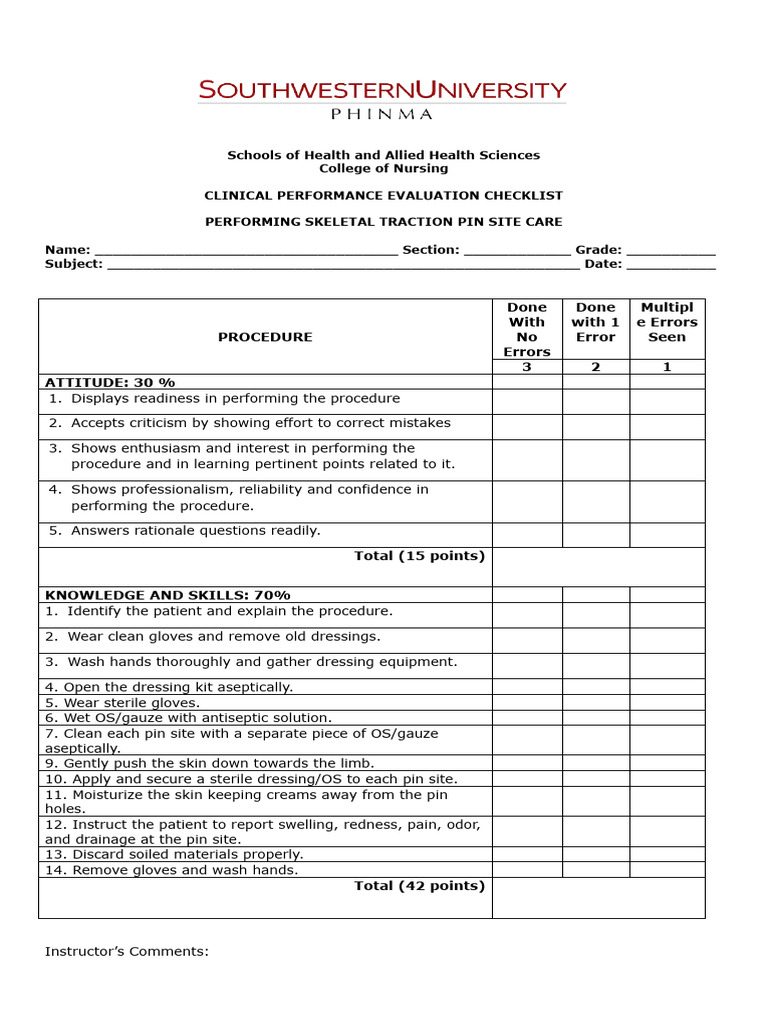 Skeletal Traction Pin Site Care Checklist | PDF | Medical Specialties ...