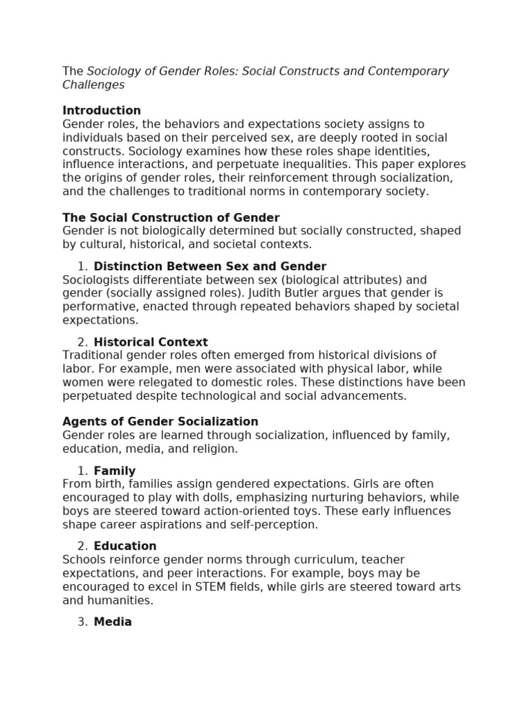 The Sociology of Gender Roles Social Constructs and Contemporary Challenges | PDF | Gender ...