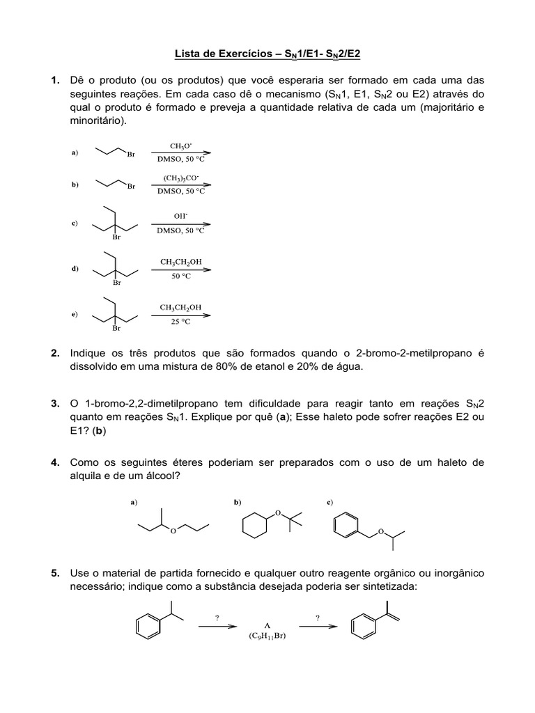 LISTA de Exercícios - SN1-E1-SN2-E2 | PDF