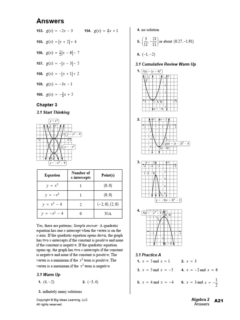 Chapter 3 Worksheet Anwers | PDF | Quadratic Equation | Mathematical ...