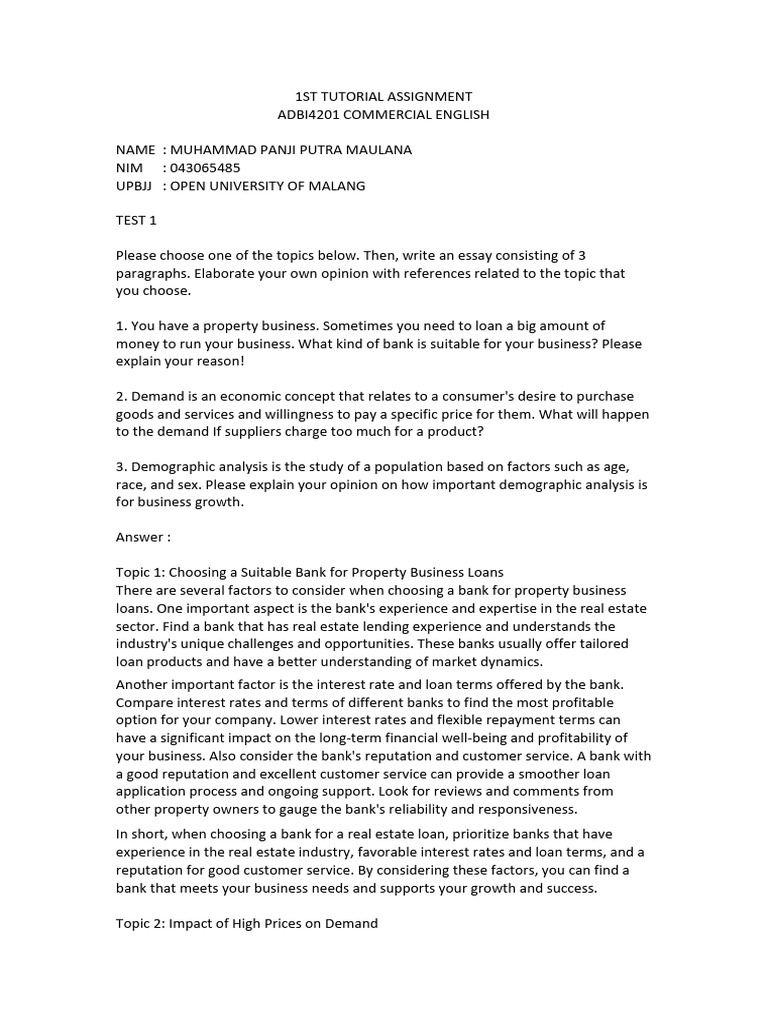 TUTORIAL ASSIGNMENT_1_ABDI4201_043065485_Muhamad Panji Putra Maulana | PDF | Target Audience | Banks