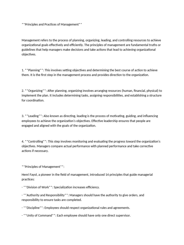 Principles of Management Notes | PDF