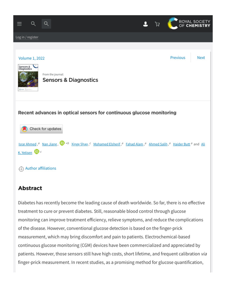 Recent Advances in Optical Sensors For Continuous Glucose Monitoring ...