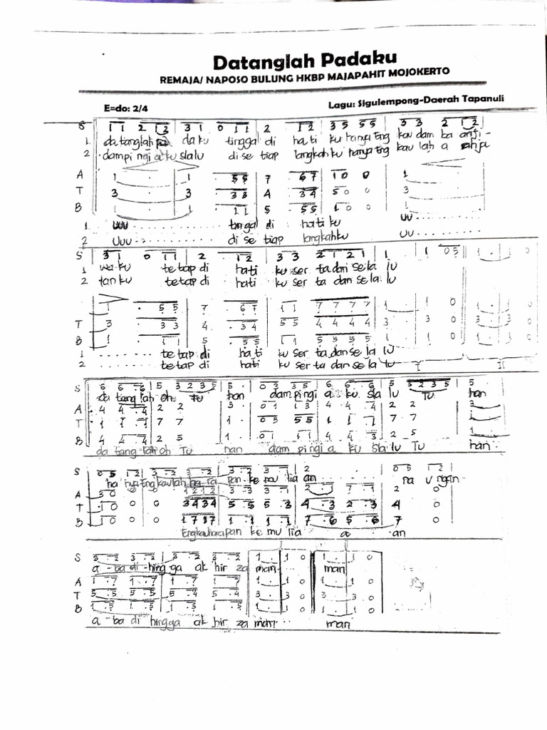 Partitur Lagu Datanglah Padaku | PDF