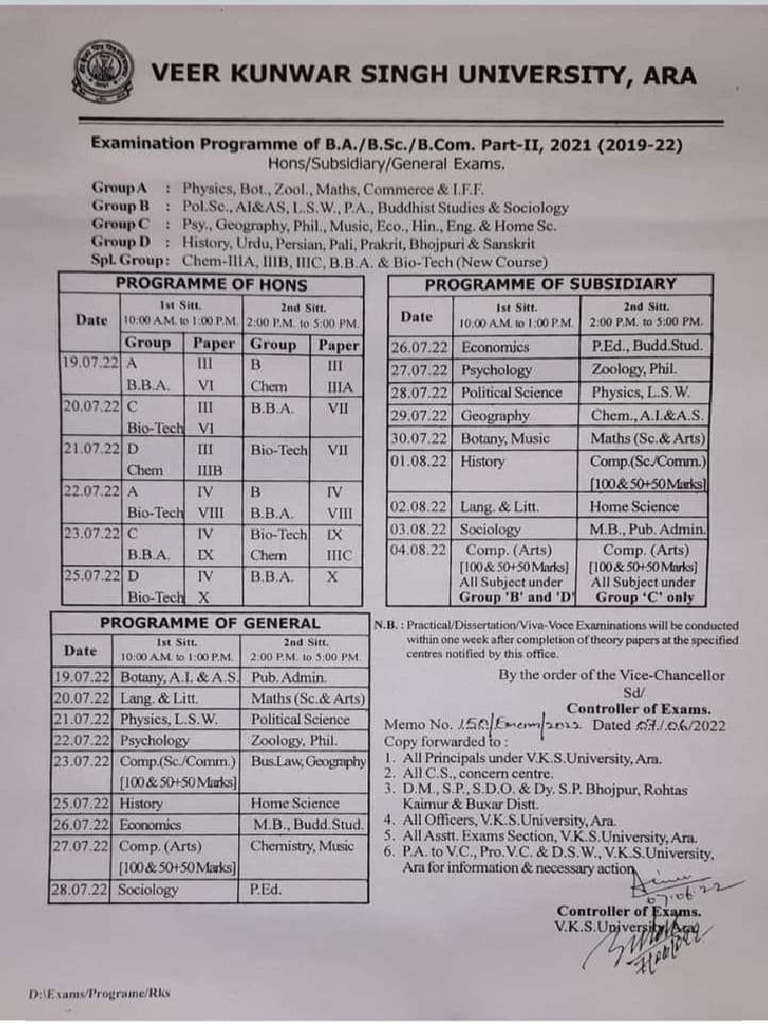 Examination Time Table 2022 | PDF