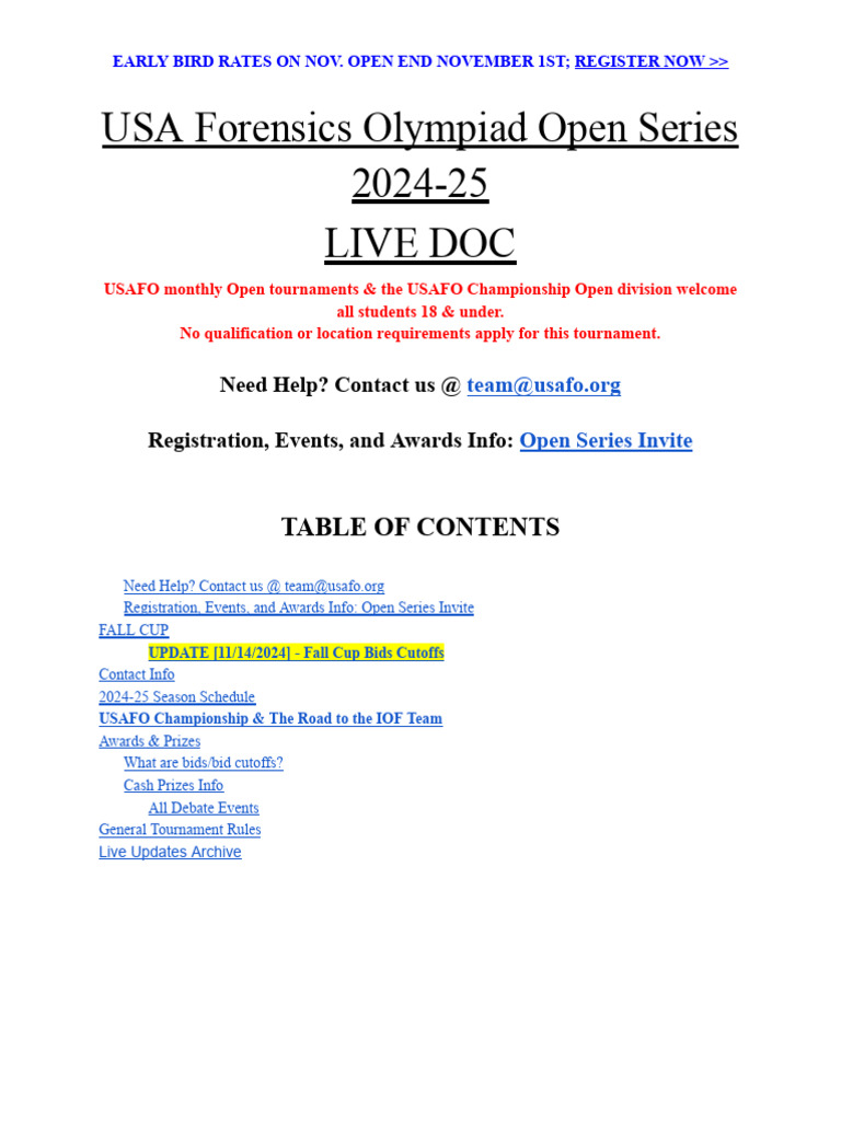 (LIVE DOC) USAFO Open Series 2024-25 | PDF