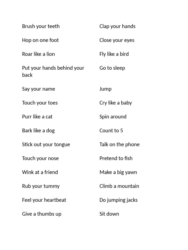 Simon Says Commands | PDF