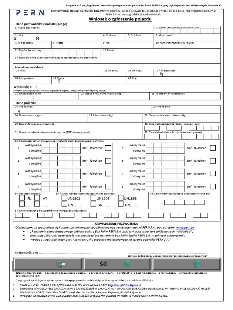 PERN - Wniosek o zgłoszenie ciągnika - копия | PDF