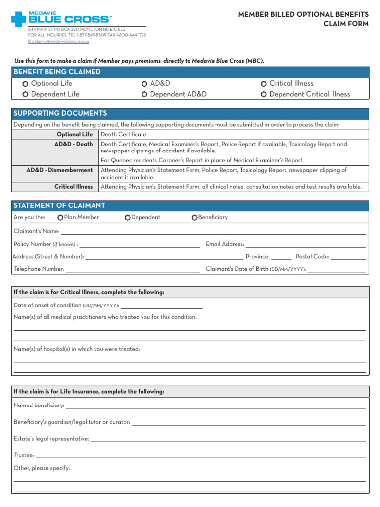 FORM 1132 MBC Member Billed Optional Benefits Claim Form en Fillable ...