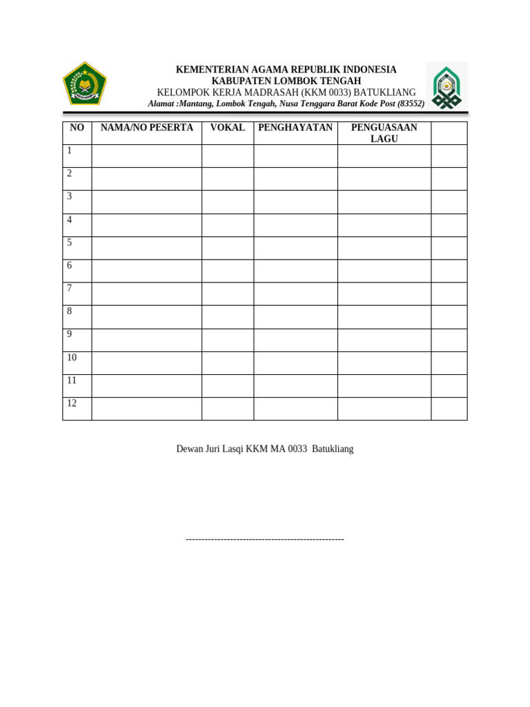 Format Penilaian Lasqi | PDF