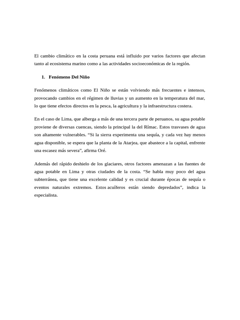 El Cambio Climático en La Costa Peruana | PDF | Agua | Arrecife de coral