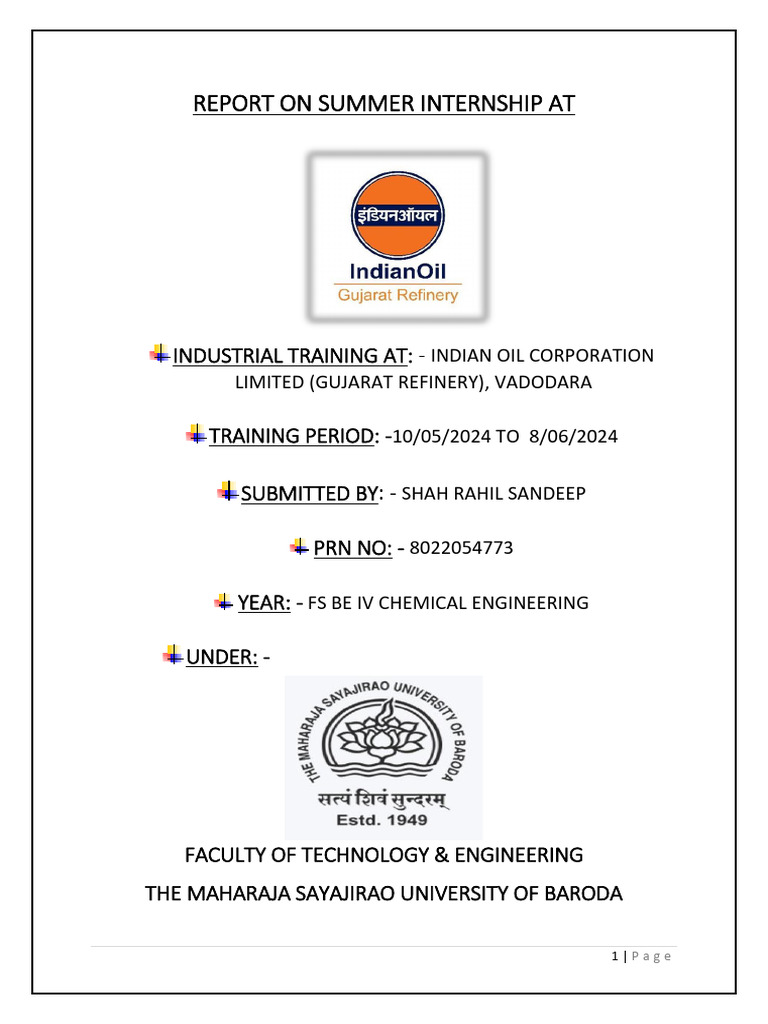 Rahil Vocational Training Report | PDF | Cracking (Chemistry) | Oil ...