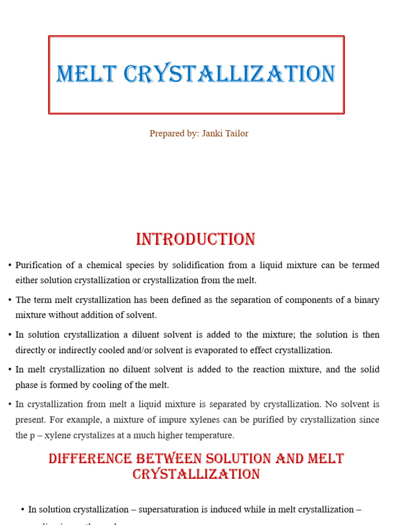 Melt Crystallization - For Class | PDF | Crystallization | Melting Point