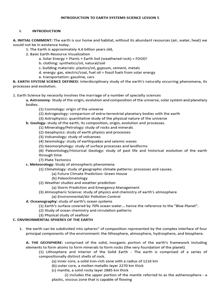 Earth Systems Science Overview | PDF | Atmosphere Of Earth | Stratosphere