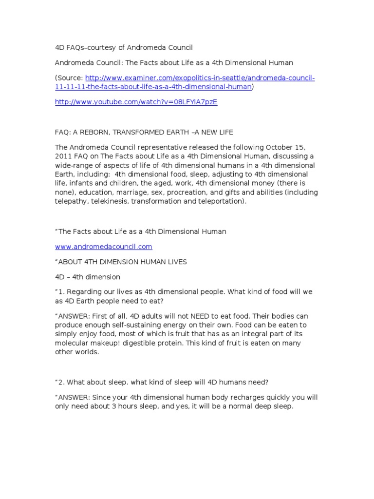 Andromeda Council About The 4th Dimension | PDF | Life | Human