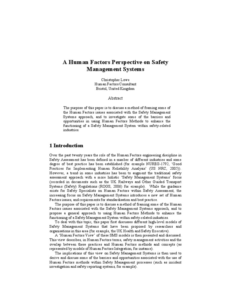 A Human Factors Perspective On SMS | PDF | Safety | Human Factors And ...